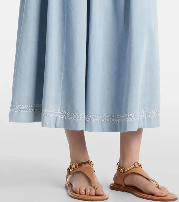 Zimmermann Ascension Shirred Denim Midi Skirt