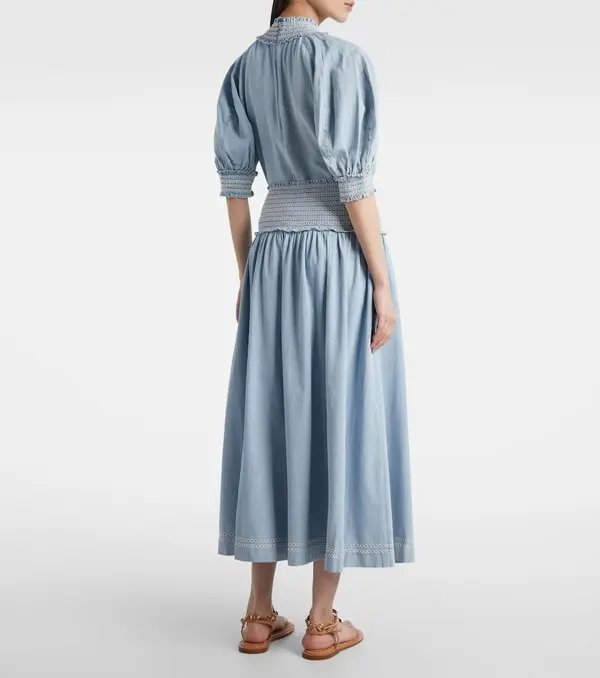 Zimmermann Ascension Shirred Denim Midi Skirt