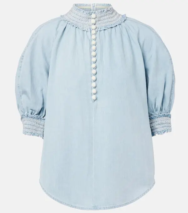 Zimmermann Ascension Balloon-sleeve Denim Blouse - Blue