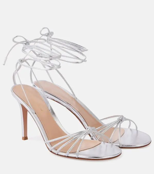 GIANVITO ROSSI Metallic Leather Sandals - Silver