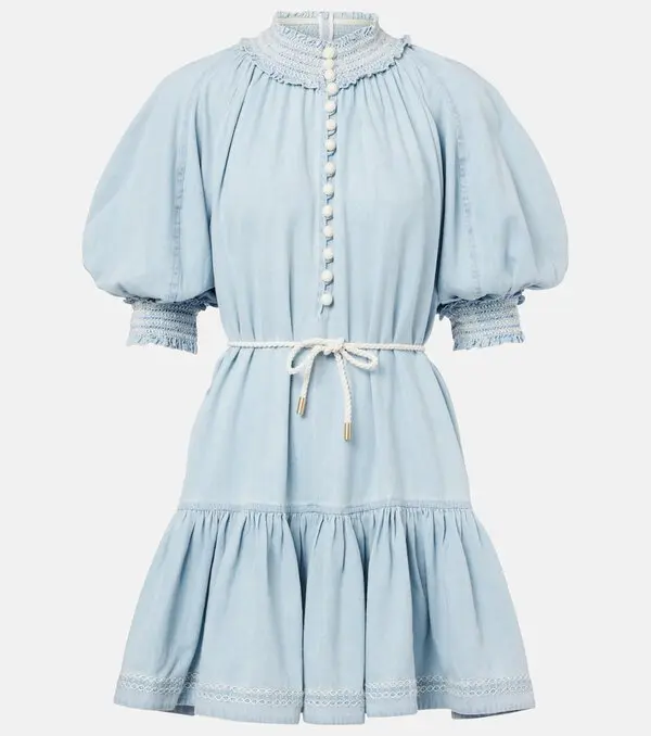 Zimmermann Ascension Ruffled Denim Mini Dress - Blue