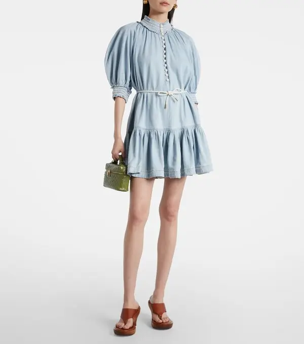 Zimmermann Ascension Ruffled Denim Mini Dress