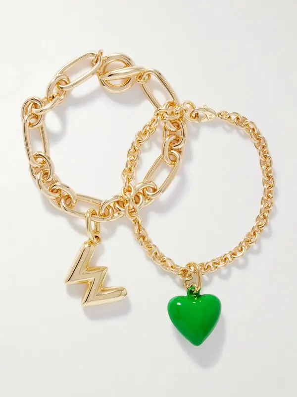 ROXANNE ASSOULIN The Happy Heart Initial Two-tone Charm Bracelet Set - Gold