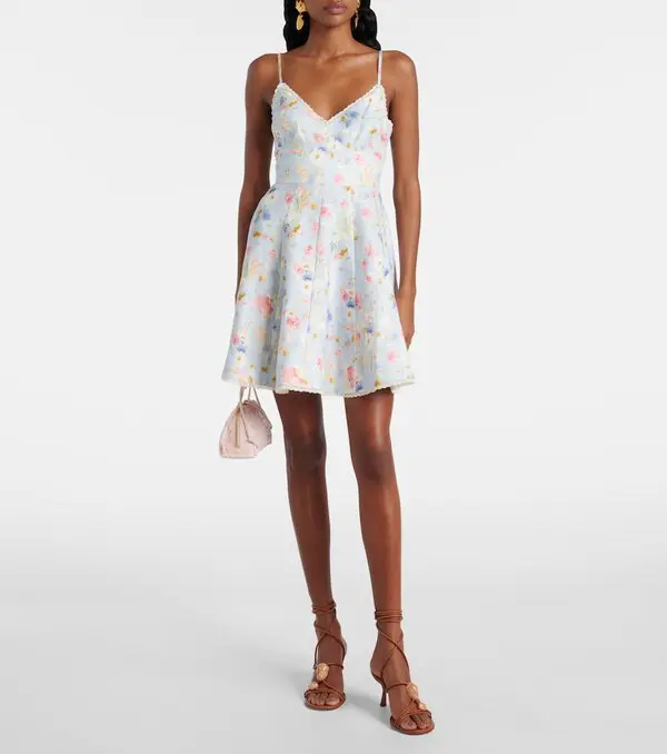 Zimmermann Lucky Floral Linen Minidress - Blue