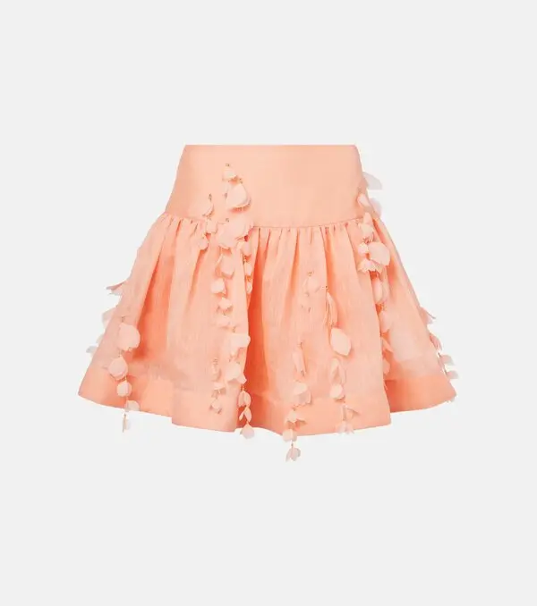 Zimmermann Dawning Linen And Silk Miniskirt In Coral