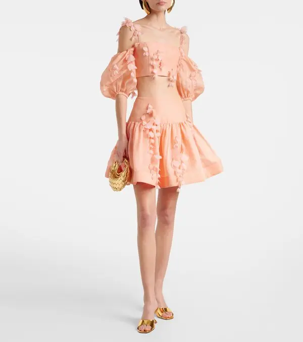 Zimmermann Dawning Linen And Silk Miniskirt In Coral
