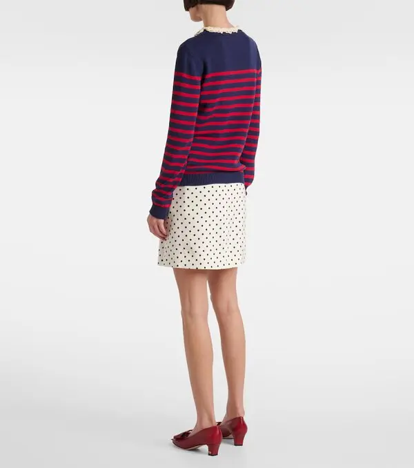 Valentino Garavani Striped Cotton Sweater With Crochet Neckline