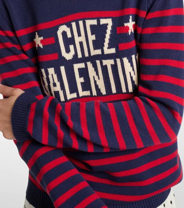 Valentino Garavani Striped Cotton Sweater With Crochet Neckline
