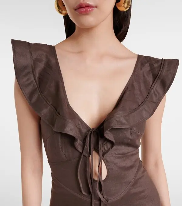 Zimmermann Rhiannon Ruffled Linen Midi Dress