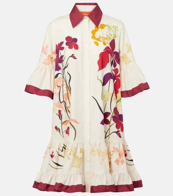La DoubleJ Choux Floral Cotton Poplin Shirt Dress - White
