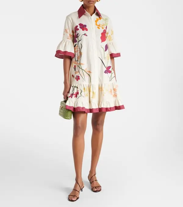 La DoubleJ Choux Floral Cotton Poplin Shirt Dress - White