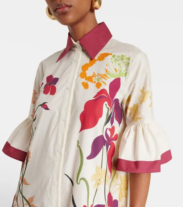 La DoubleJ Choux Floral Cotton Poplin Shirt Dress - White