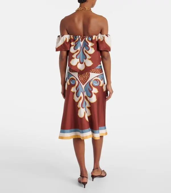 La DoubleJ Sand Dollar Off-shoulder Silk Top - Multicoloured
