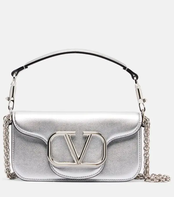 Valentino Garavani Loco Small Metallic Leather Shoulder Bag - Silver