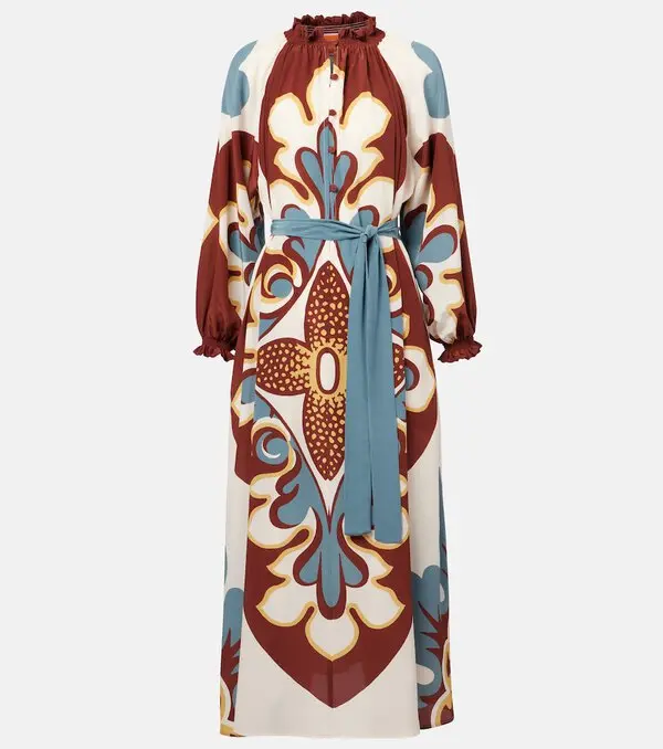 La DoubleJ Cerere Silk Crepe De Chine Midi Dress - Multicoloured