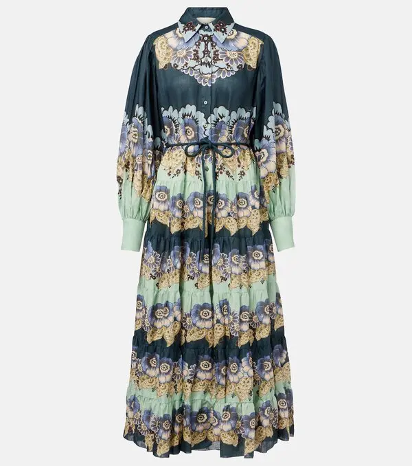 ALEMAIS Madalena Floral Ramie Shirt Dress - Blue