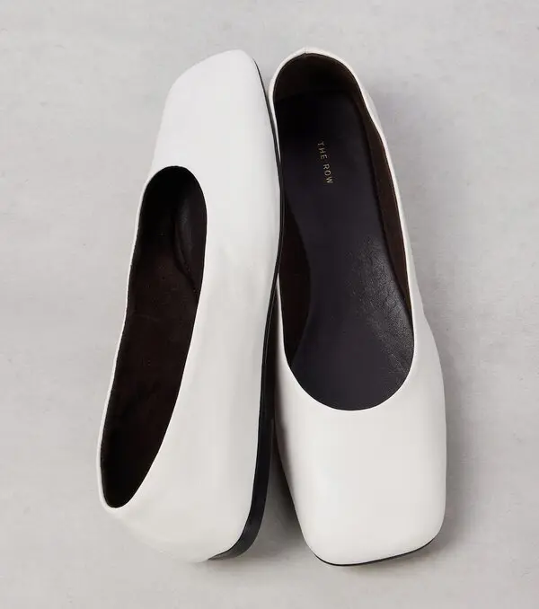 THE ROW Square Toe Leather Ballet Flats - White