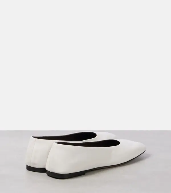 THE ROW Square Toe Leather Ballet Flats - White