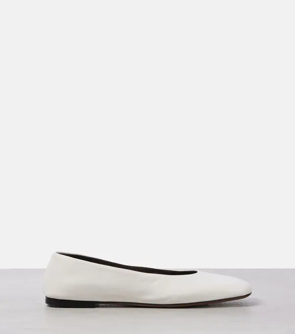 THE ROW Square Toe Leather Ballet Flats - White