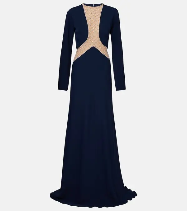 Costarellos Inara Embellished Cutout Tulle Gown - Blue