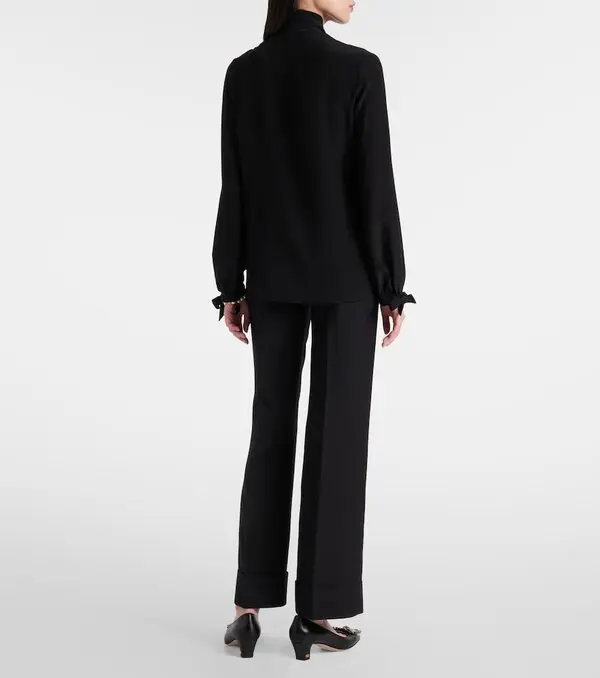 Valentino Garavani Bow Detail Silk Crepe Blouse - Black