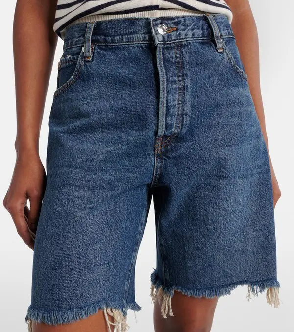 FRAME Deconstructed High-rise Denim Shorts