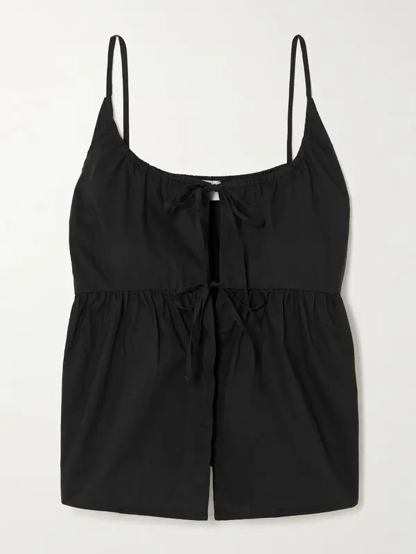 DEIJI STUDIOS Tie-detailed Organic Cotton Poplin Top - Black