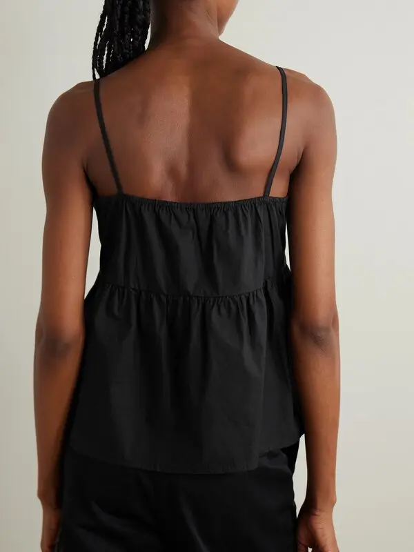 DEIJI STUDIOS Tie-detailed Organic Cotton Poplin Top - Black
