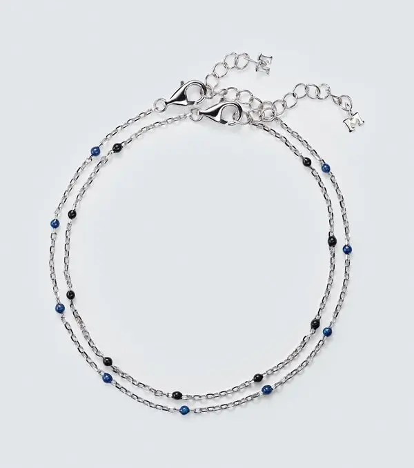 Mateo Set Of Two Sterling And Enamel Chain Bracelets - Silver
