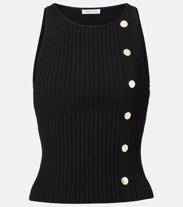 Veronica Beard Nelson Embellished Ribbed-knit Top - Black