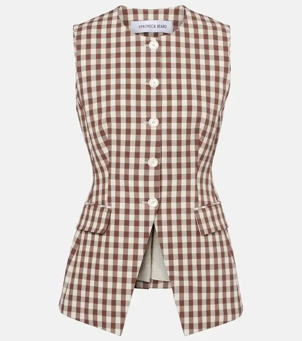 Veronica Beard Lois Gingham Seersucker Top - Neutrals