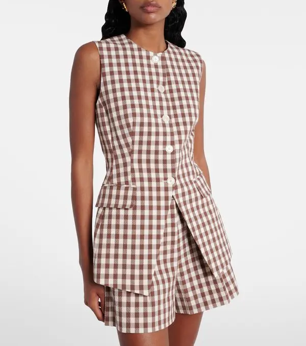 Veronica Beard Lois Gingham Seersucker Top - Neutrals