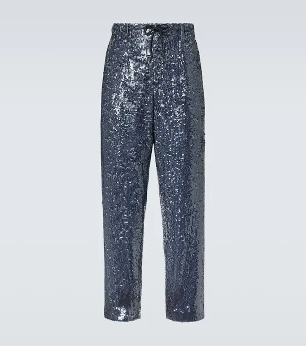 Dries Van Noten Sequined Straight-leg Trousers - Blue