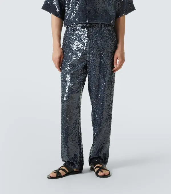 Dries Van Noten Sequined Straight-leg Trousers - Blue