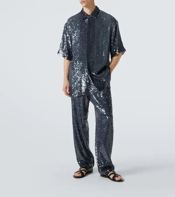 Dries Van Noten Sequined Straight-leg Trousers - Blue