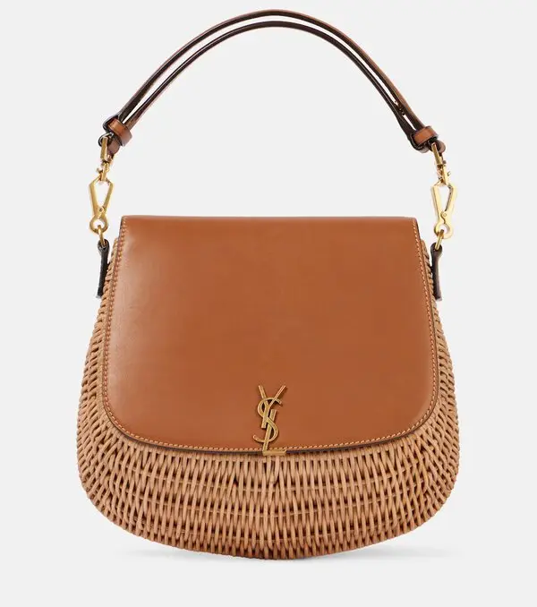 Saint Laurent Voltaire Leather And Wicker Tote - Brown