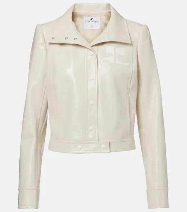 COURREGES Logo Faux Leather Jacket - White