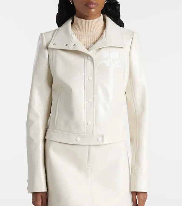 COURREGES Logo Faux Leather Jacket - White