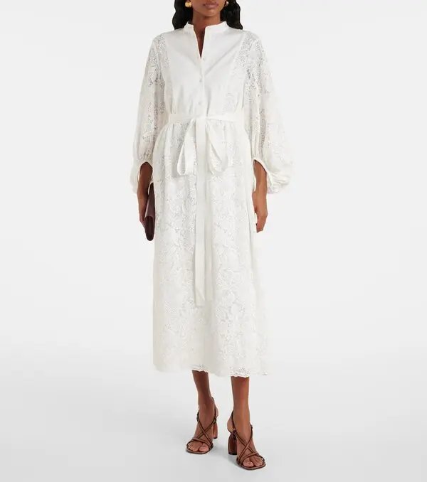 Erdem Embroidered Cotton Lace Midi Dress