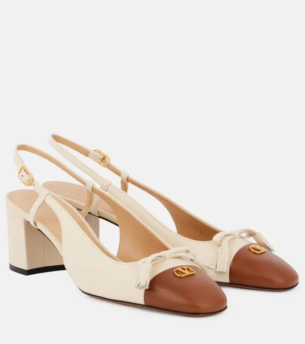 Valentino Garavani Leather Slingback Pumps With Buckle-fastening Ankle Strap - Neutrals