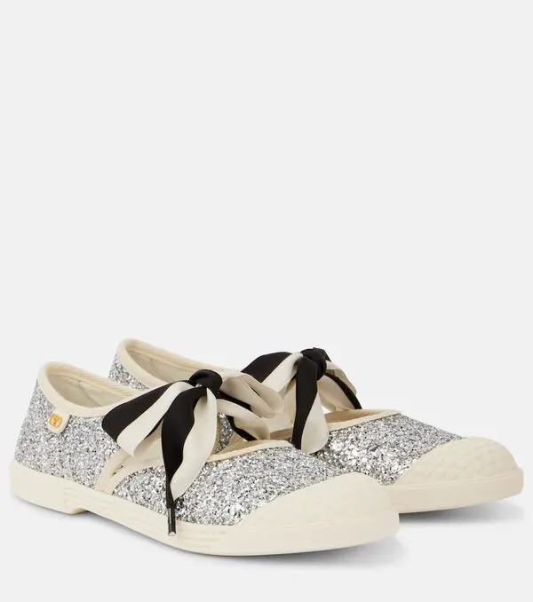 Valentino Garavani Bay Bay Glitter Sneakers - Silver