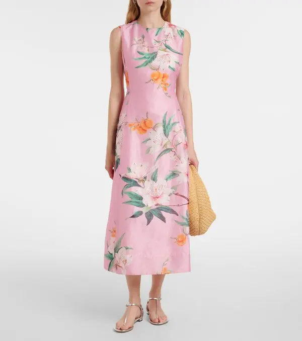 LEO LIN Cleo Floral Linen-blend Midi Dress