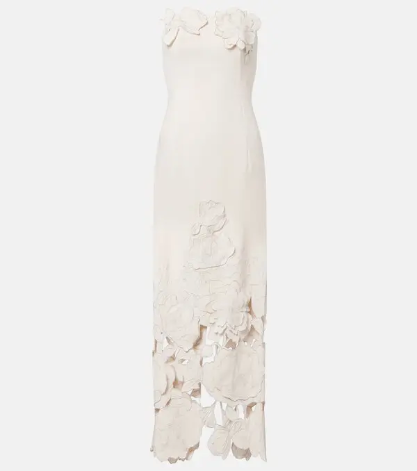 LEO LIN Rayna Floral-appliqué Crepe Maxi Dress