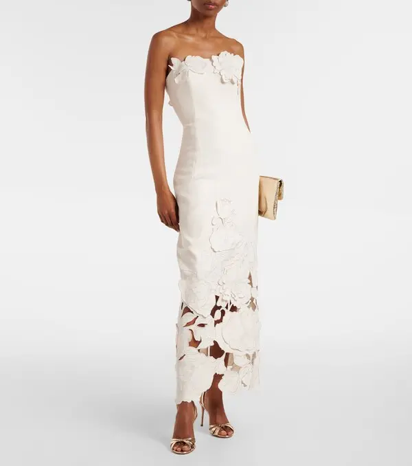 LEO LIN Rayna Floral-appliqué Crepe Maxi Dress