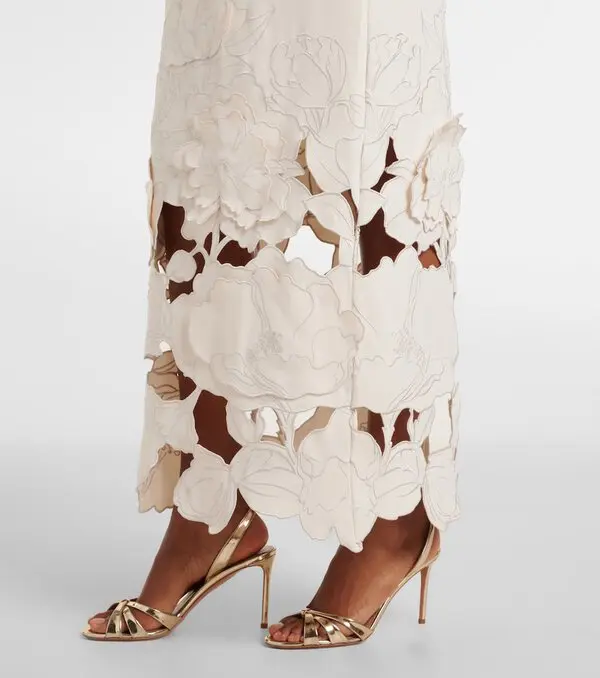 LEO LIN Rayna Floral-appliqué Crepe Maxi Dress