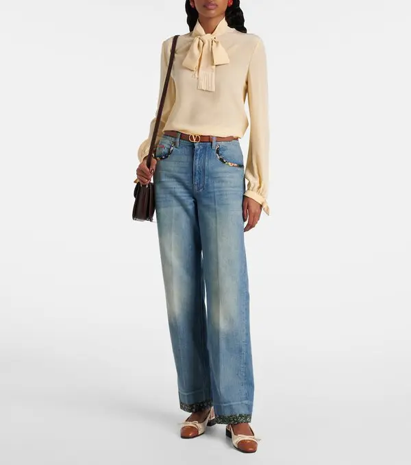 Valentino Garavani Silk Crepe Blouse With Bow Detail - Yellow