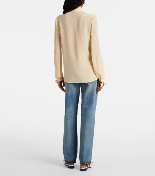 Valentino Garavani Silk Crepe Blouse With Bow Detail - Yellow