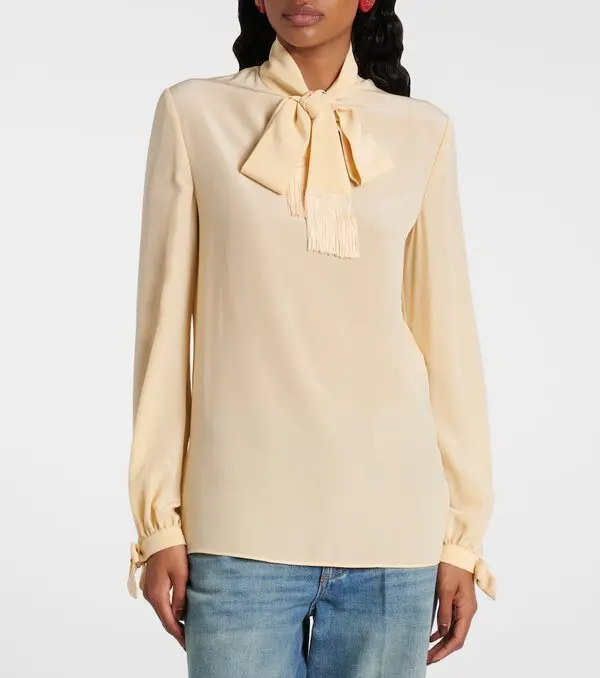 Valentino Garavani Silk Crepe Blouse With Bow Detail - Yellow