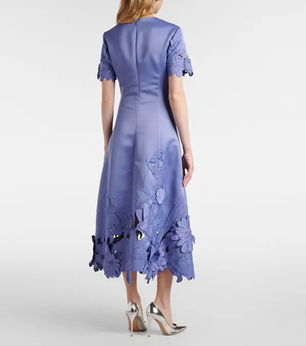 LEO LIN Caroline Floral Appliqué Satin Midi Dress