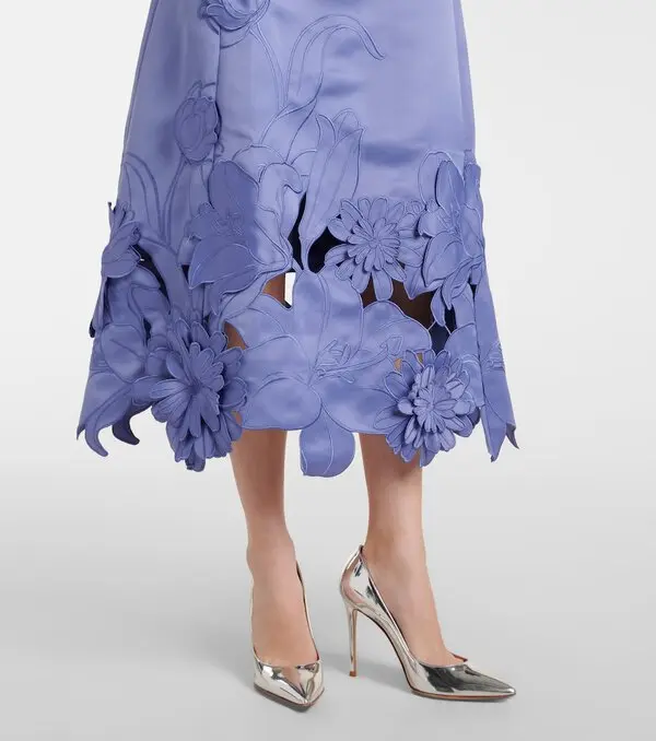 LEO LIN Caroline Floral Appliqué Satin Midi Dress